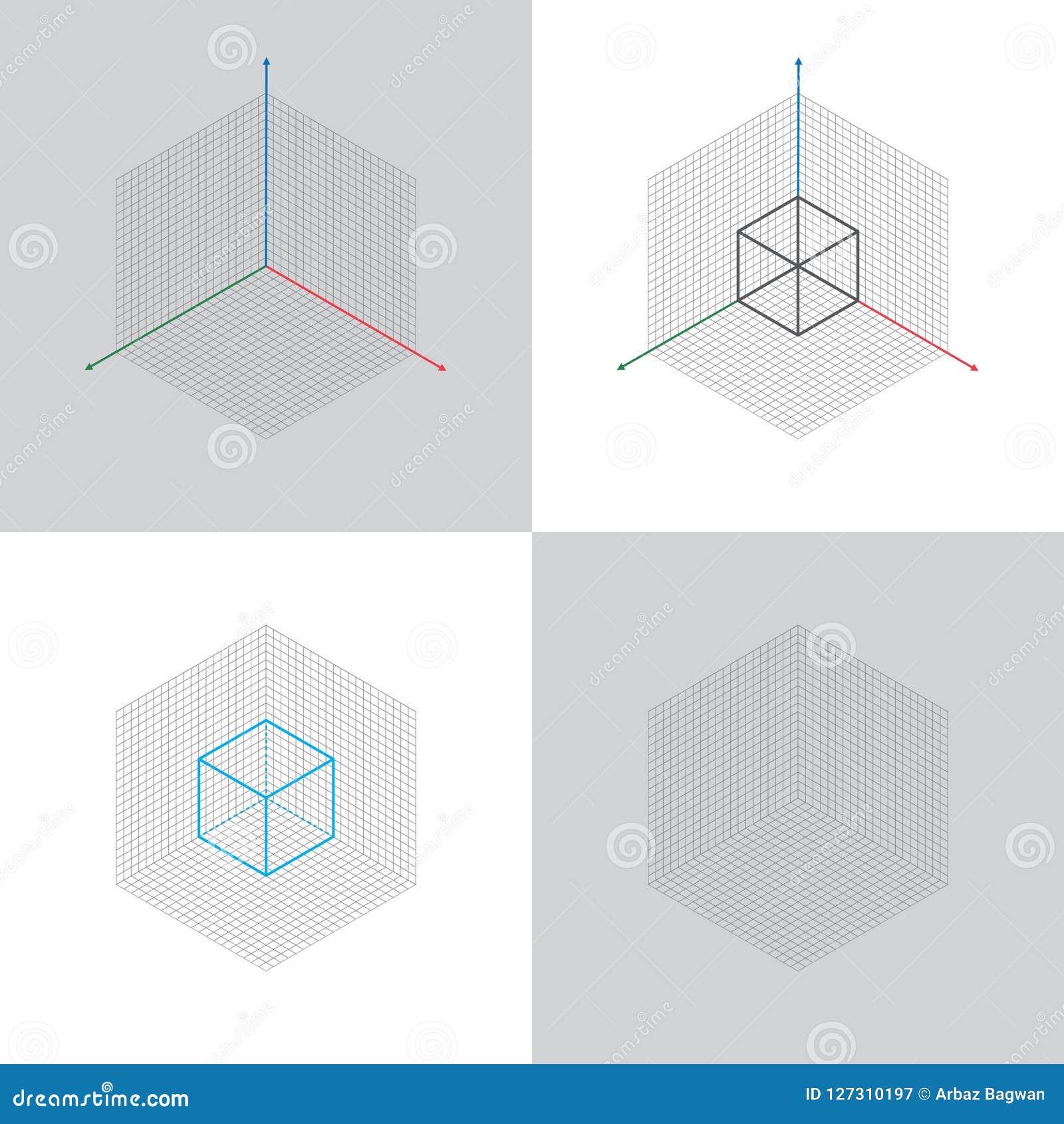 Isometric View, 3d Coordinates Axis Stock Vector - Illustration of ...