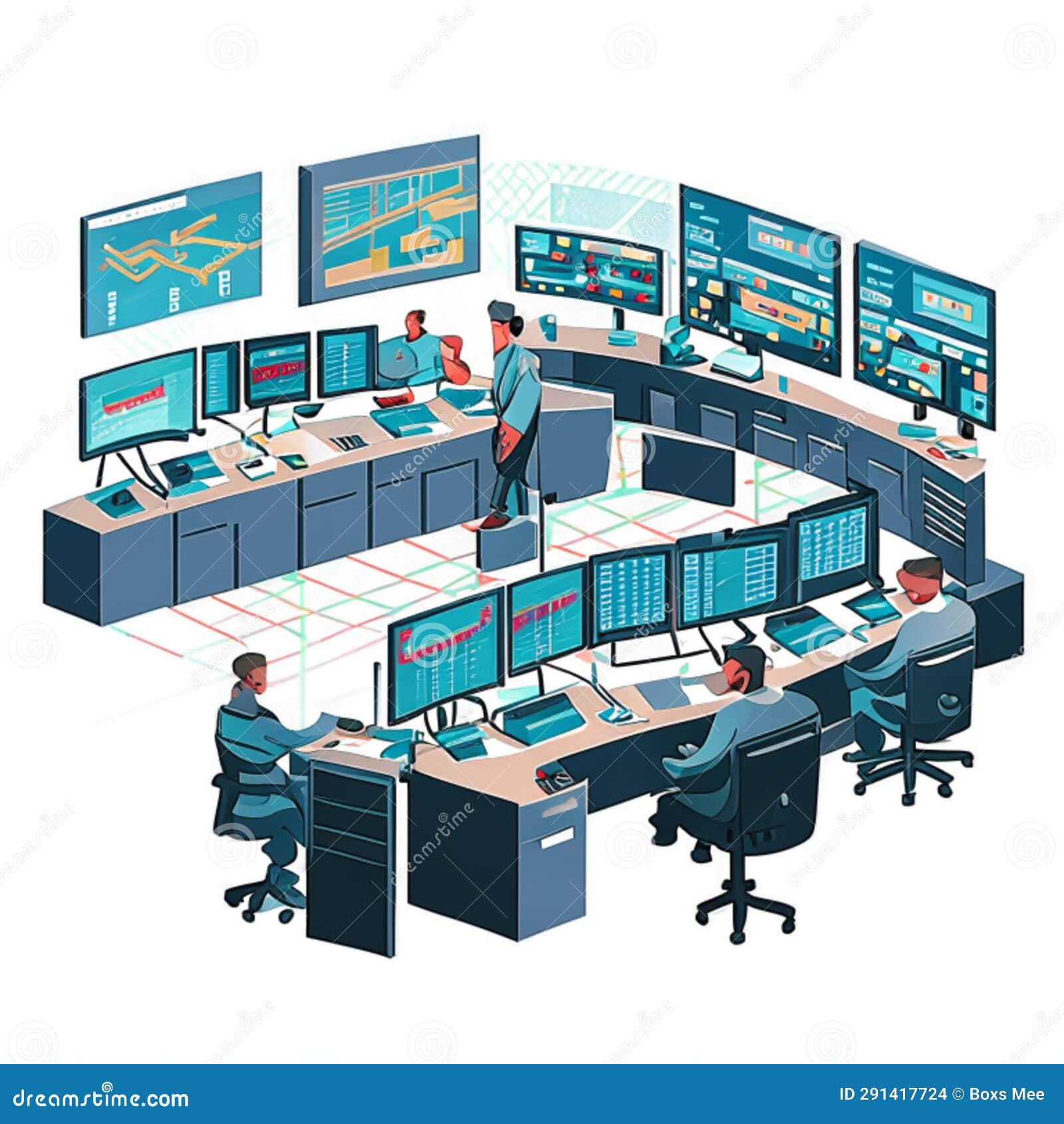 Isometric View of Data Center with Computers and Monitors. Data Center ...