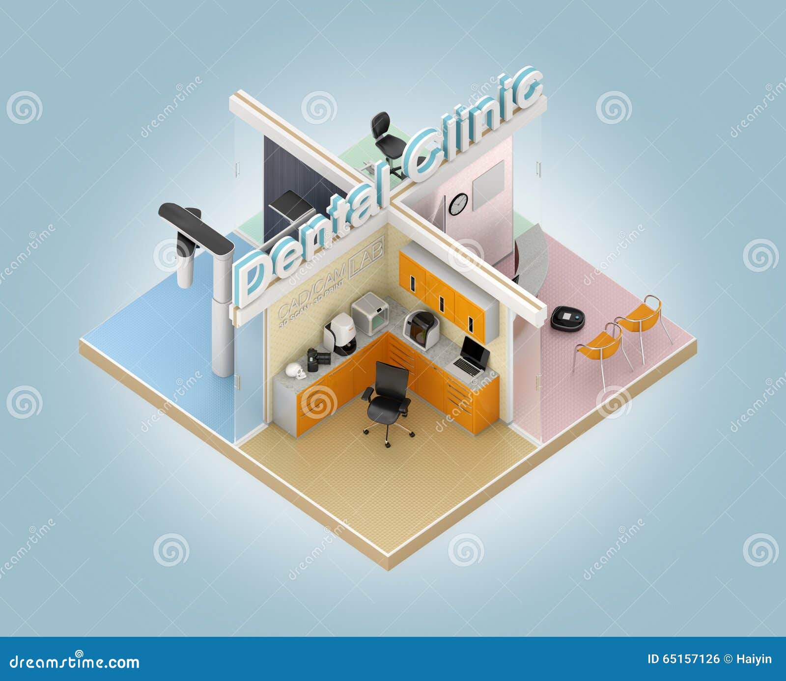 Isometric View of Dental Clinic Model with CAD/CAM Devices Stock ...