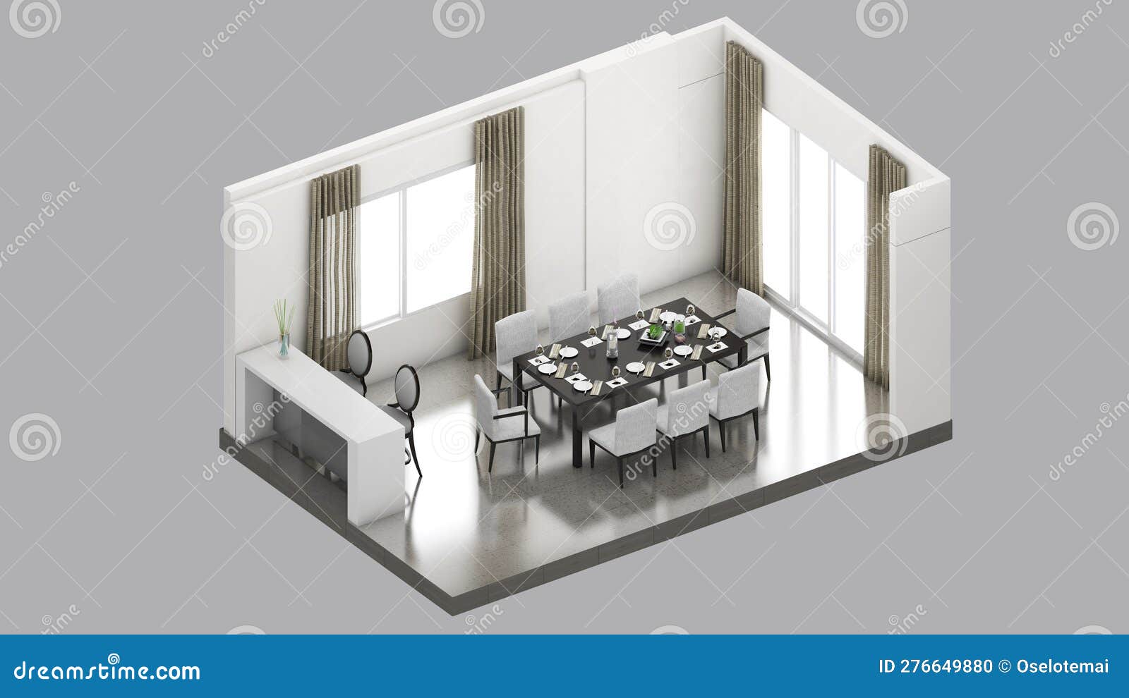 Isometric View of a Dining Area,residential Area, 3d Rendering Stock ...