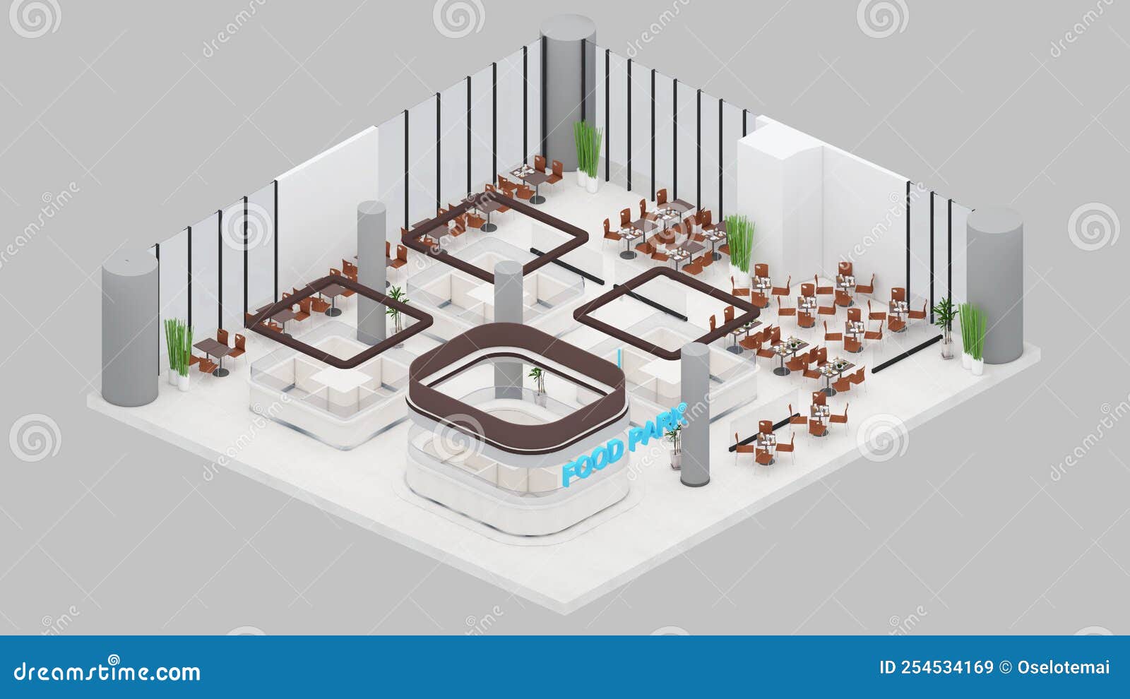 Isometric View Food Court,food Park, 3d Rendering Stock Illustration ...