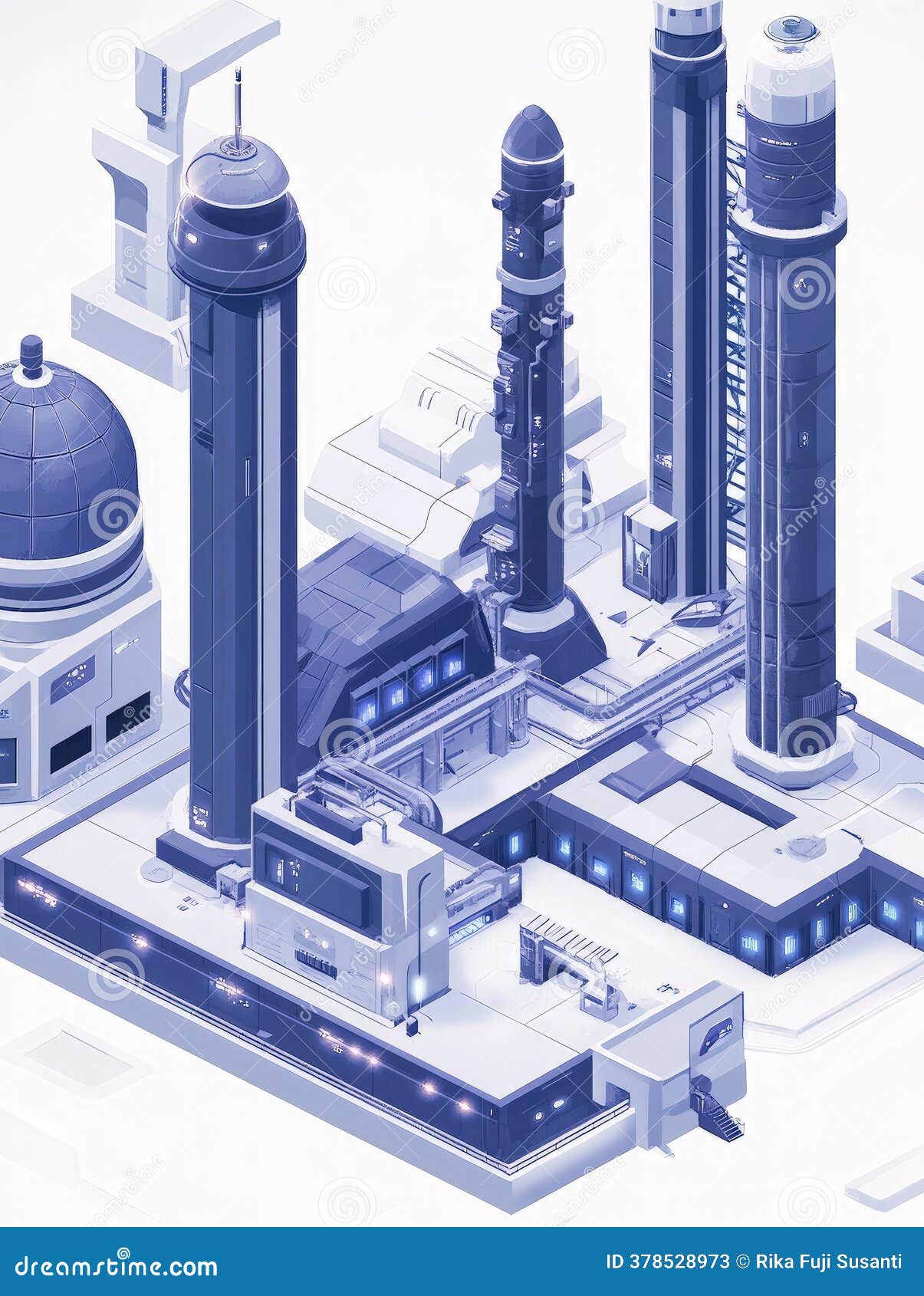 Spaceport Isometric Vector Concepts. Missiles Rocket Hangar Shuttle ...