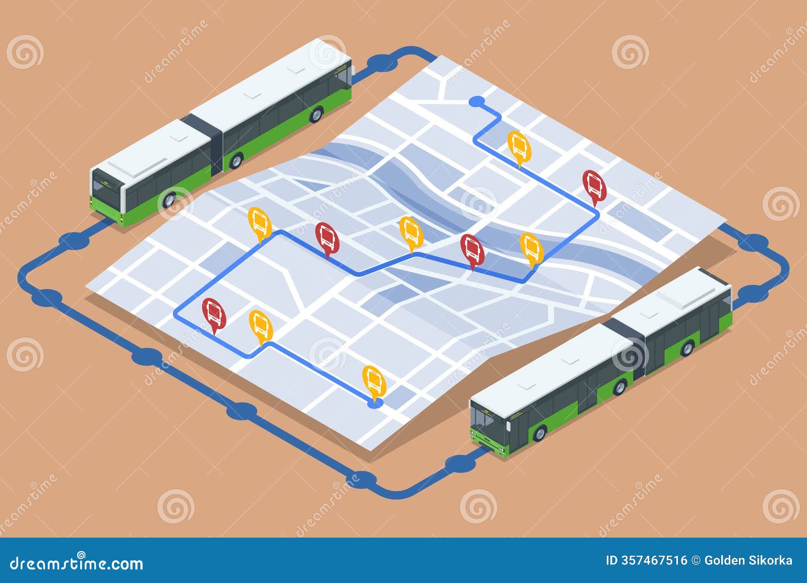 An Isometric View Of Interconnected Bus Routes Over A City Map ...