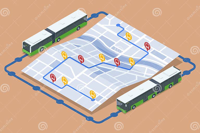 An Isometric View of Interconnected Bus Routes Over a City Map ...