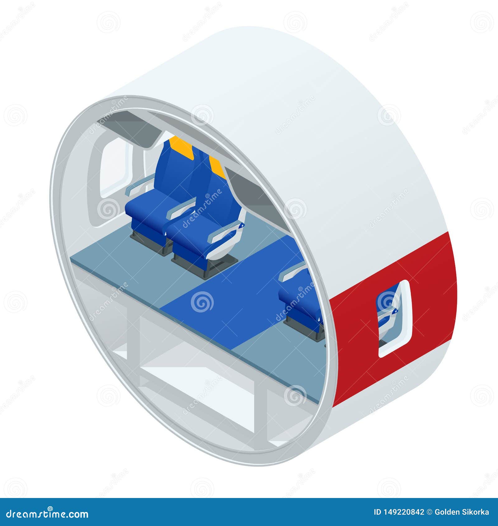 Isometric View of the Interior of an Airplane. Airplane Passengers and ...