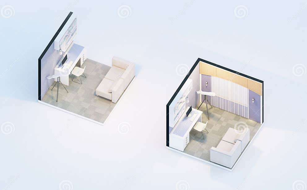 Isometric View of a Interior Design of Study Room Orthographic View ...