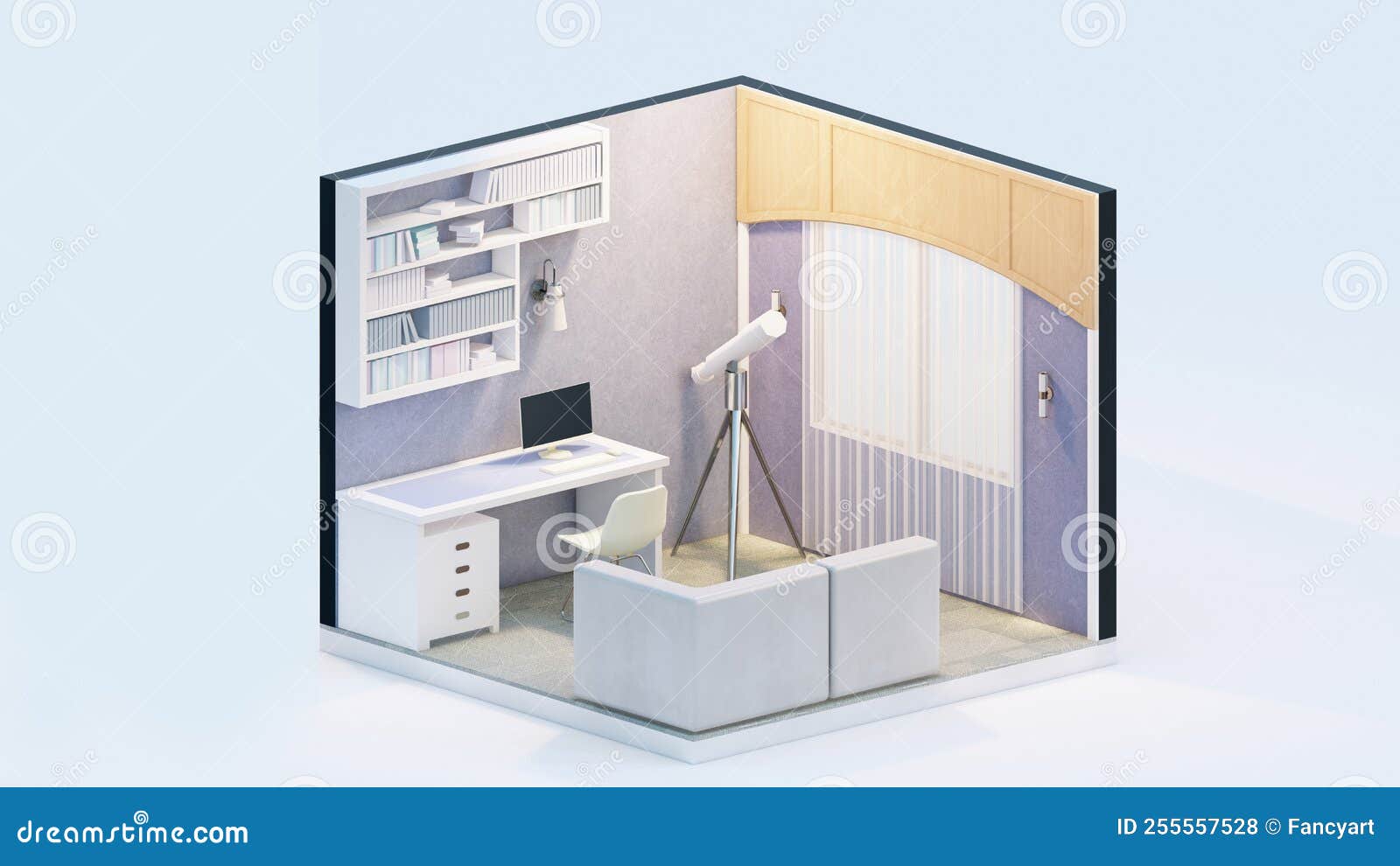 Isometric View of a Interior Design of Study Room Orthographic View 3d ...