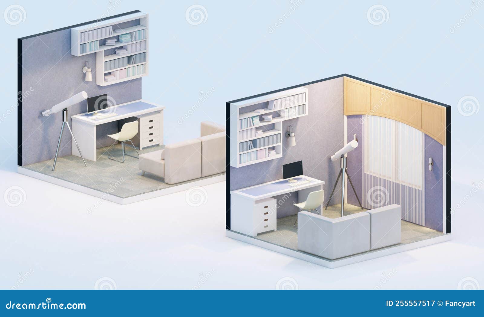Isometric View of a Interior Design of Study Room Orthographic View 3d ...
