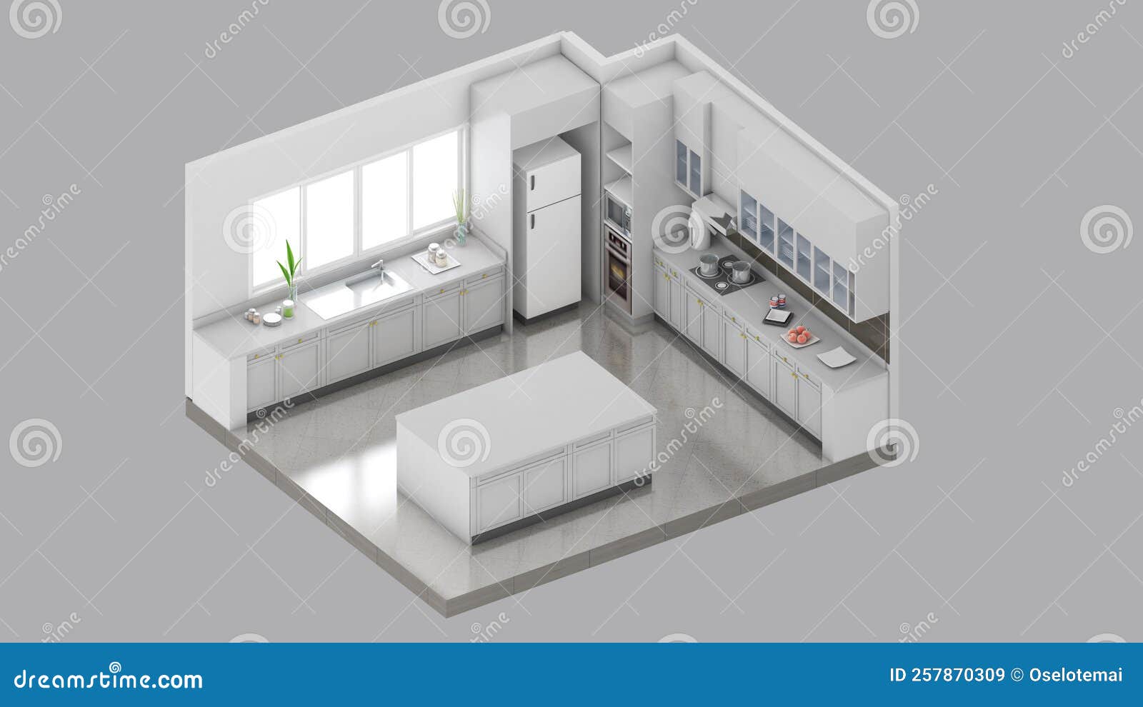Isometric View of a Kitchen,residential Area, 3d Rendering Stock ...