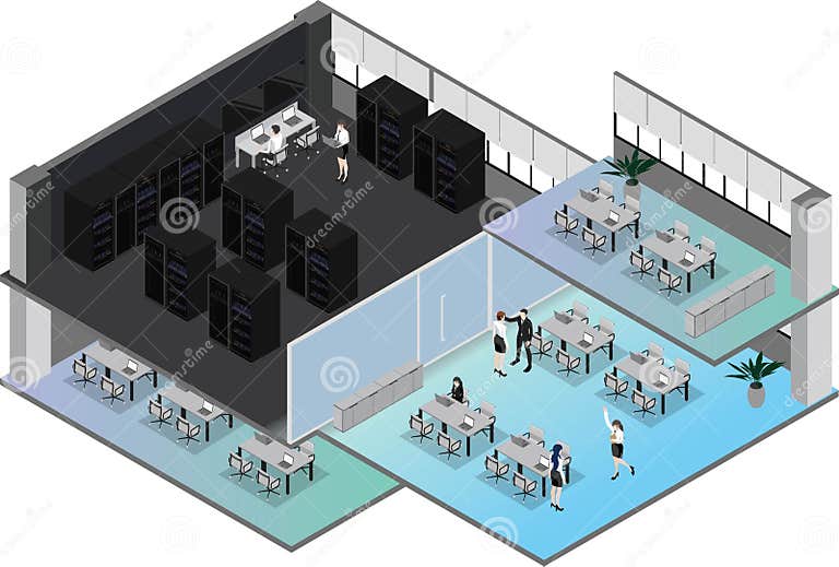 Isometric View of a Large Server Room for Office,Data Center with ...
