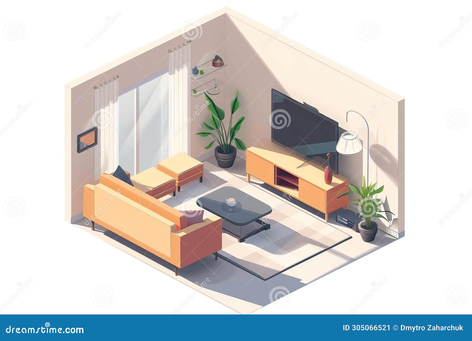Isometric View of a Living Room Interior, Emphasizing Transparency To ...