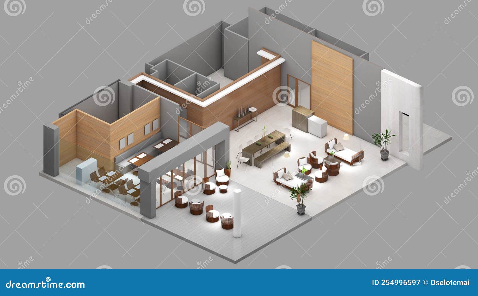 Isometric View of a Lobby Area and Restaurant,residential and Public ...