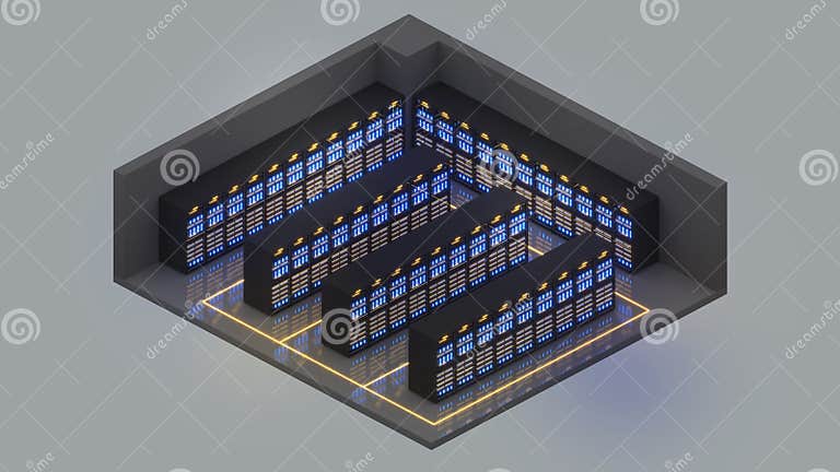 Isometric View of a Medium Size Server Room,Data Center with Multiple Rows of Fully Operational ...