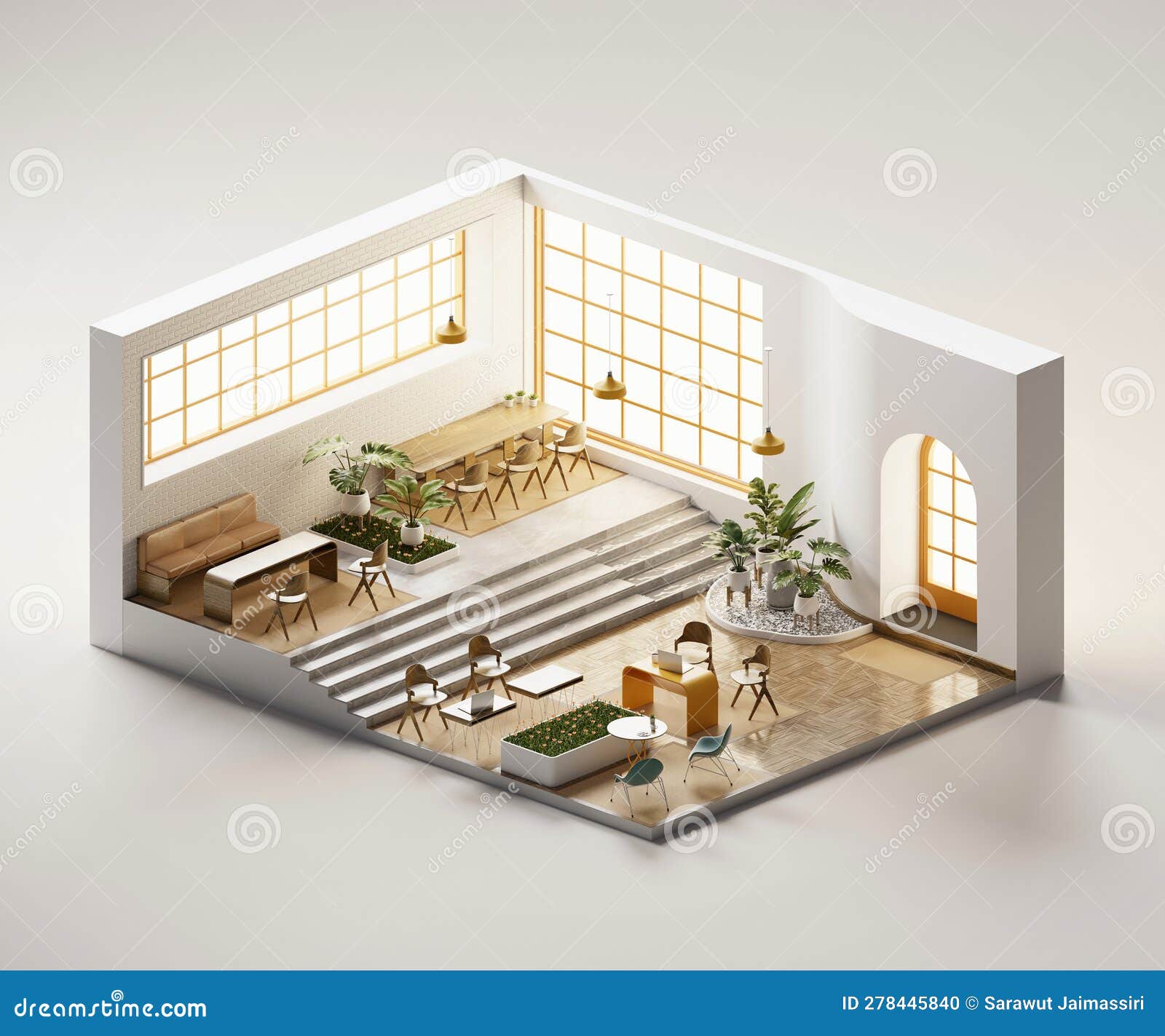 Isometric View Meeting Room Workspace Open Inside Interior Architecture ...