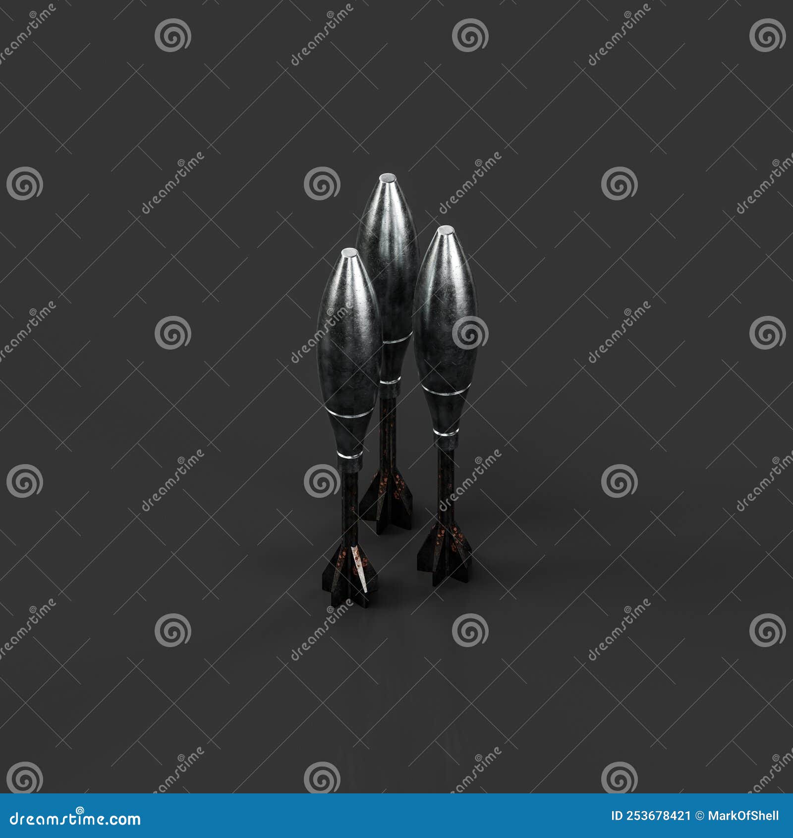 Isometric View Military Ammo, Mortar Shell, Rocket, 3d Rendering Stock ...