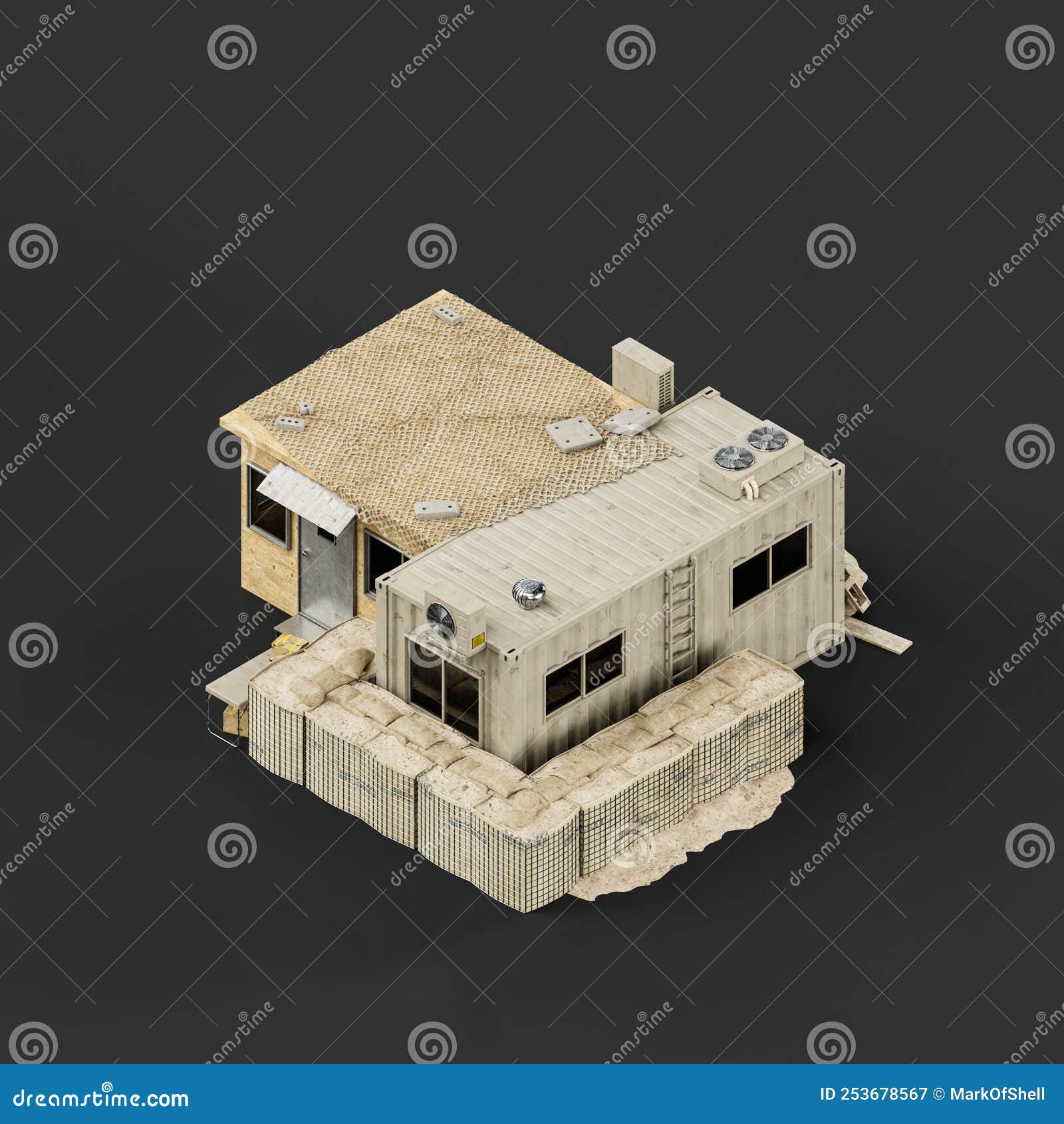 Isometric View Military Hut and Encampment, Military Base, 3d Rendering ...