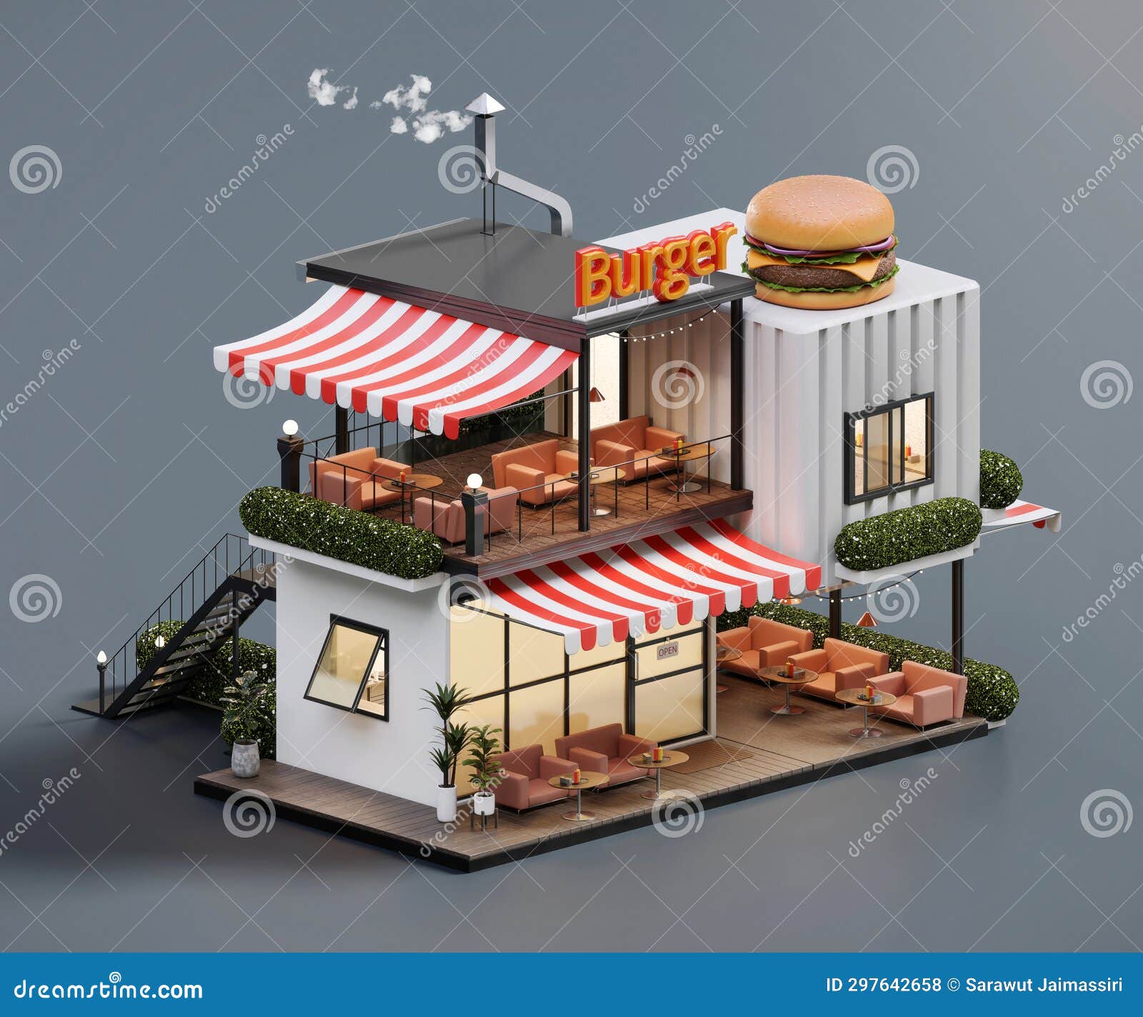 Isometric View Minimal Burger Restaurant Container Store Exterior ...