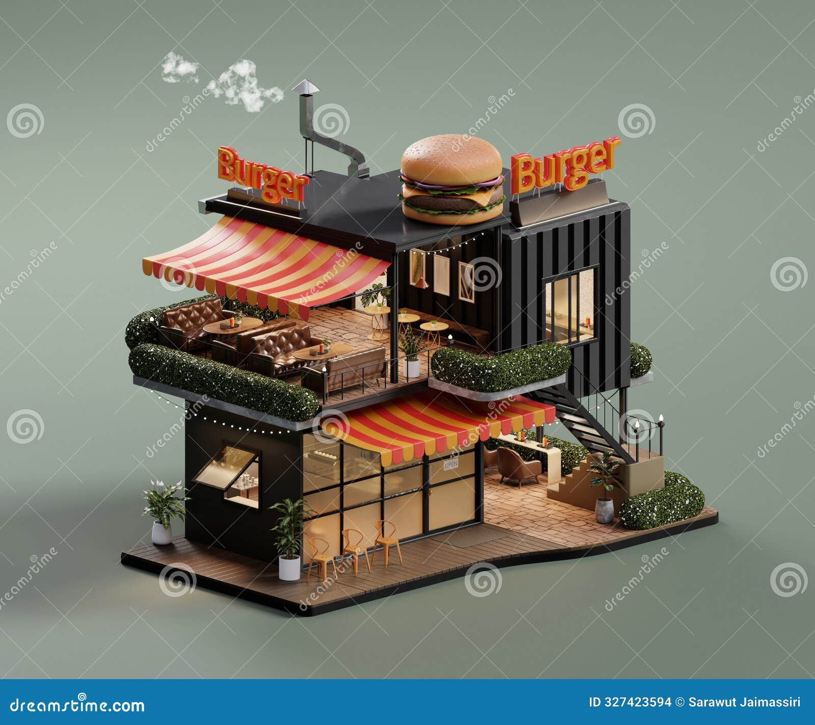 Isometric View Minimal Burger Restaurant Container Store Exterior ...