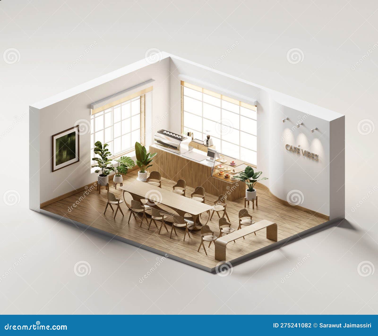Isometric View Minimal Cafe Store Open Inside Interior Architecture, 3d ...