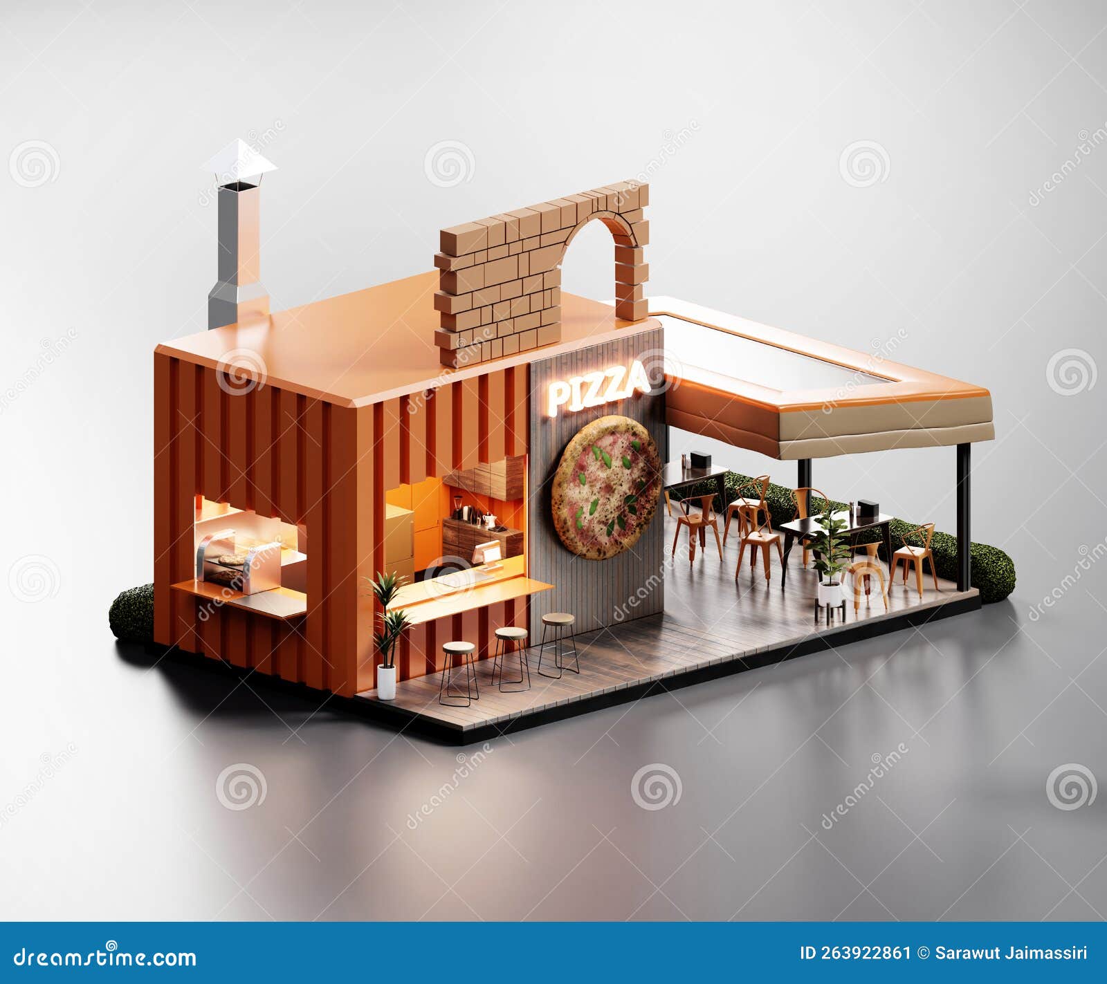 Isometric View Minimal Pizza Restaurant Container Store Exterior ...