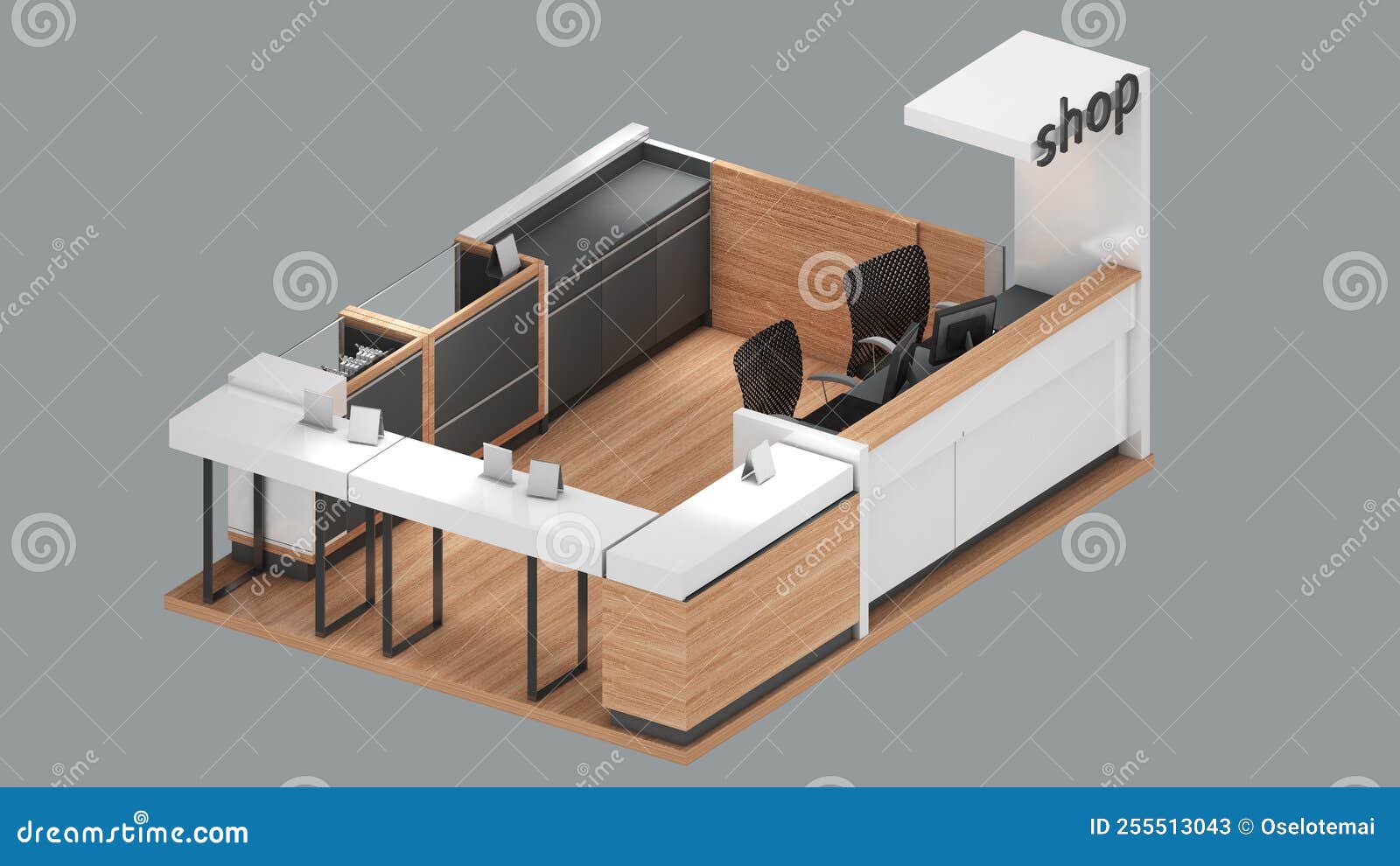 Isometric View of a Mobile Shop,counter Shop and Cabinet, 3d Rendering ...