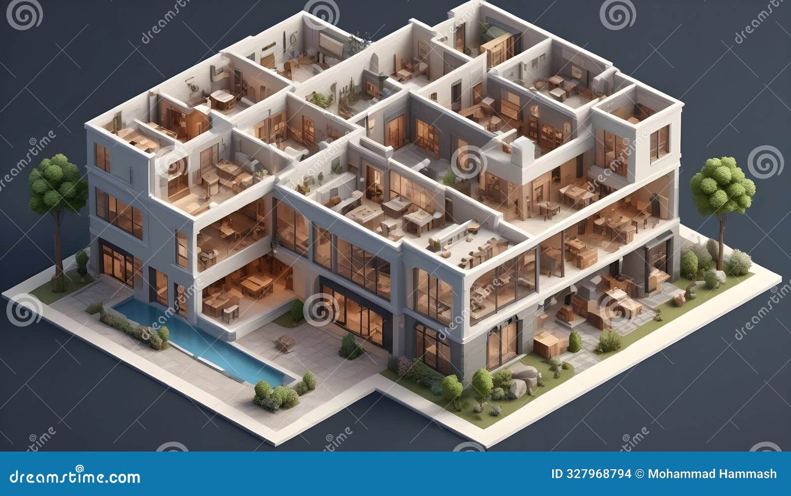 An Isometric View of a Modern House with Multiple Rooms, Visible from ...