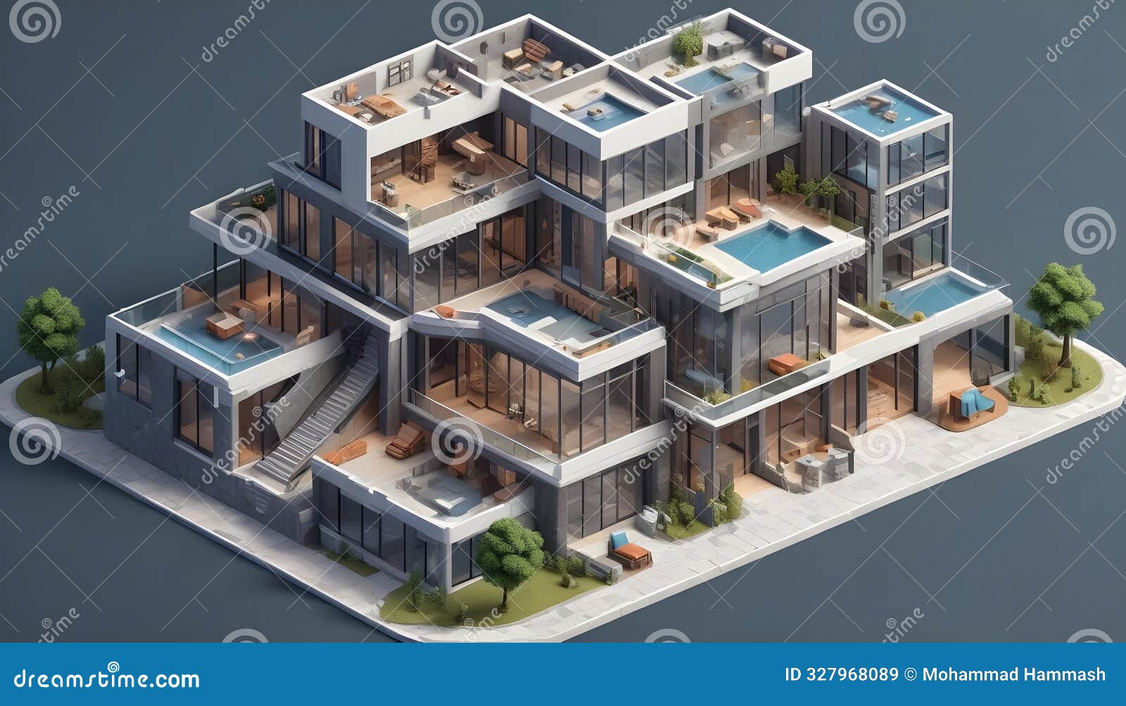An Isometric View of a Modern, Multi-level House with a Unique ...