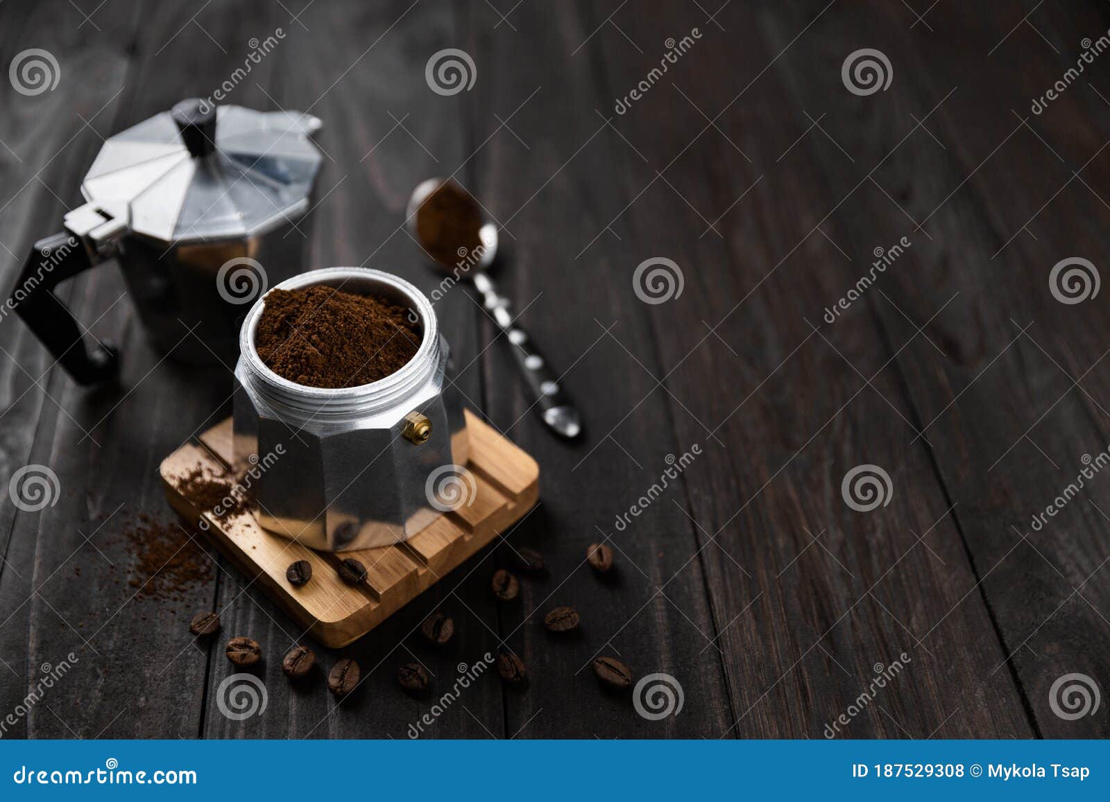Top View Of Moka Pot And Pieces Of Freshly Baked Biscuit Cake On A ...