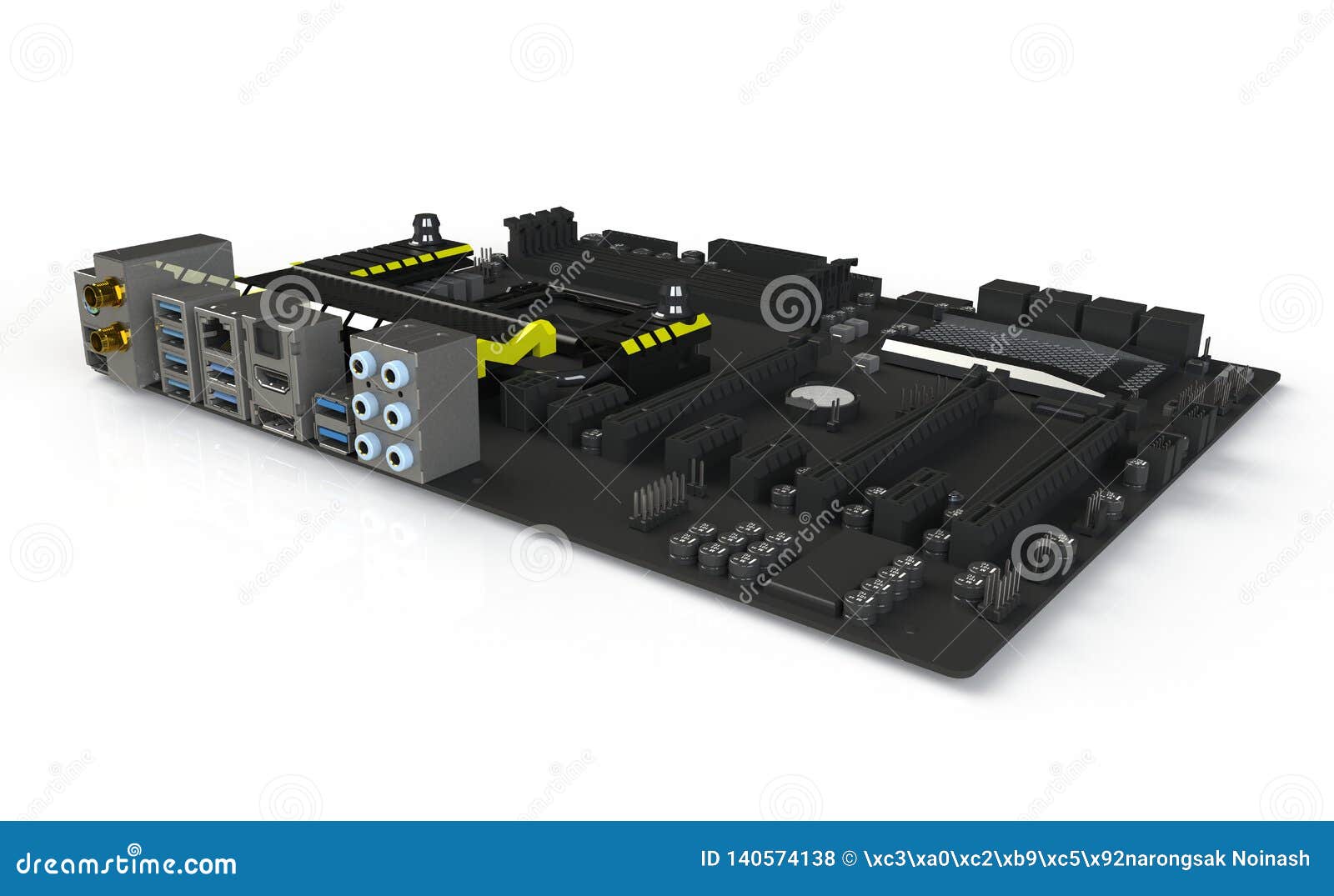 Isometric View of Motherboard Isolated on White Background Stock ...