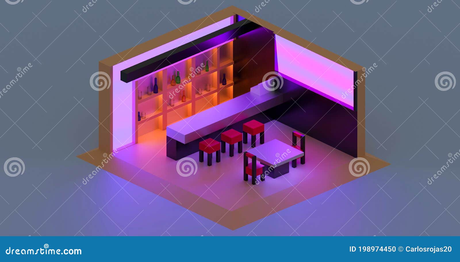 Isometric View of Nightclub Bar. 3D Illustration Stock Illustration ...