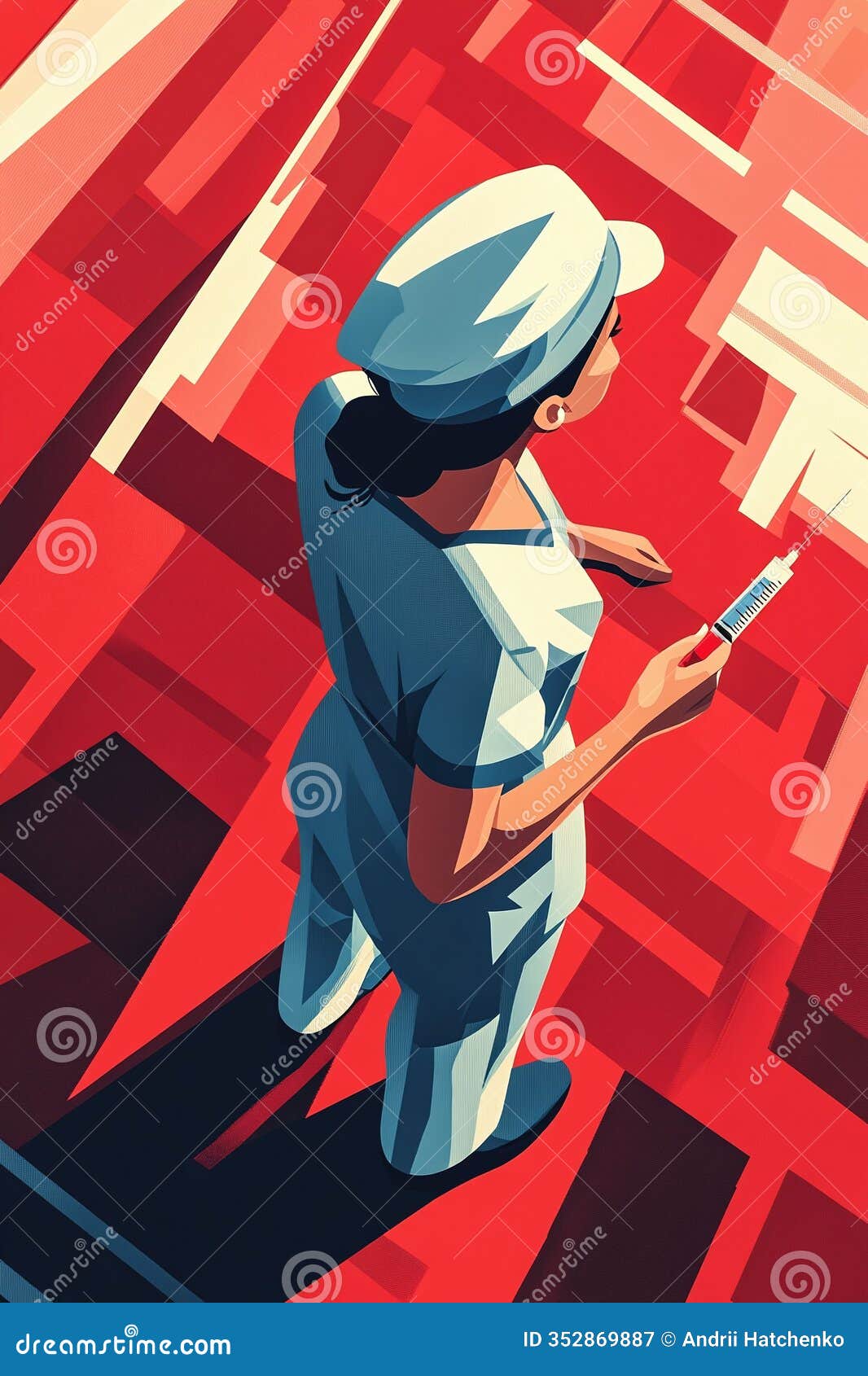 Isometric View of a Nurse in Scrubs Holding a Syringe. Stock ...