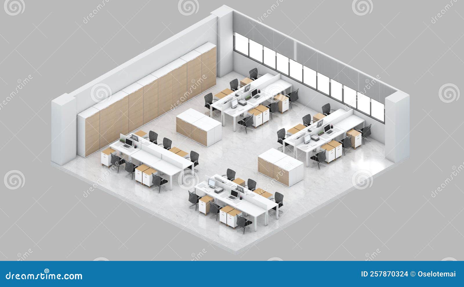 Isometric View of a Office Area,working Space, 3d Rendering Stock ...