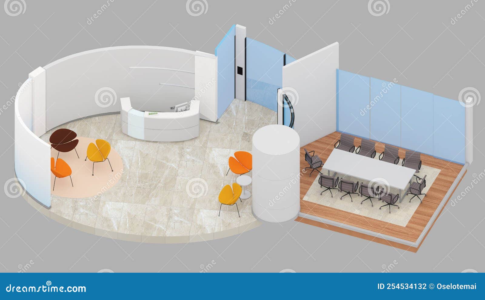 Isometric View of a Office Space and Meeting Room,reception Area, 3d ...