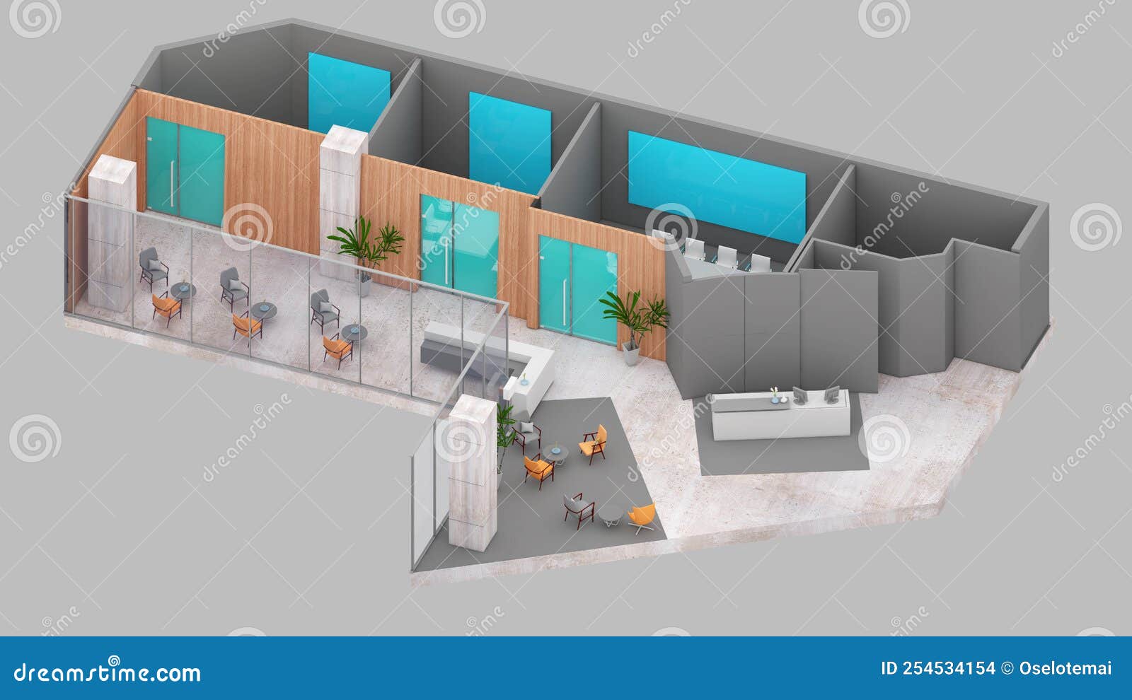 Isometric View of a Office Space and Meeting Room,reception Area, 3d ...