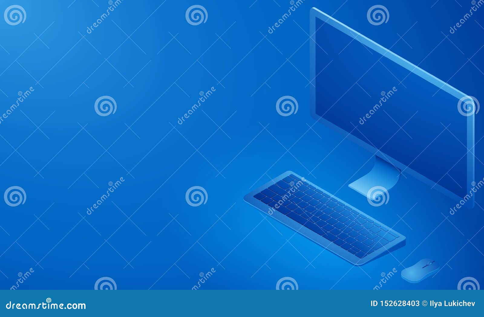 Isometric View of a Personal Computer. Blue Background Stock Vector ...