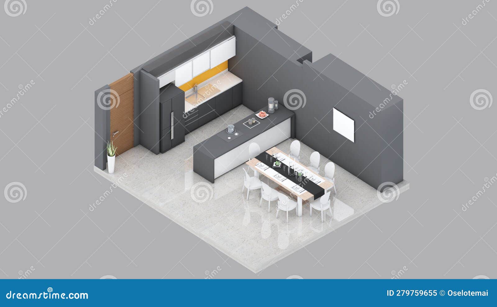 Isometric View of a Pantry and Dining Area,residential Area, 3d ...