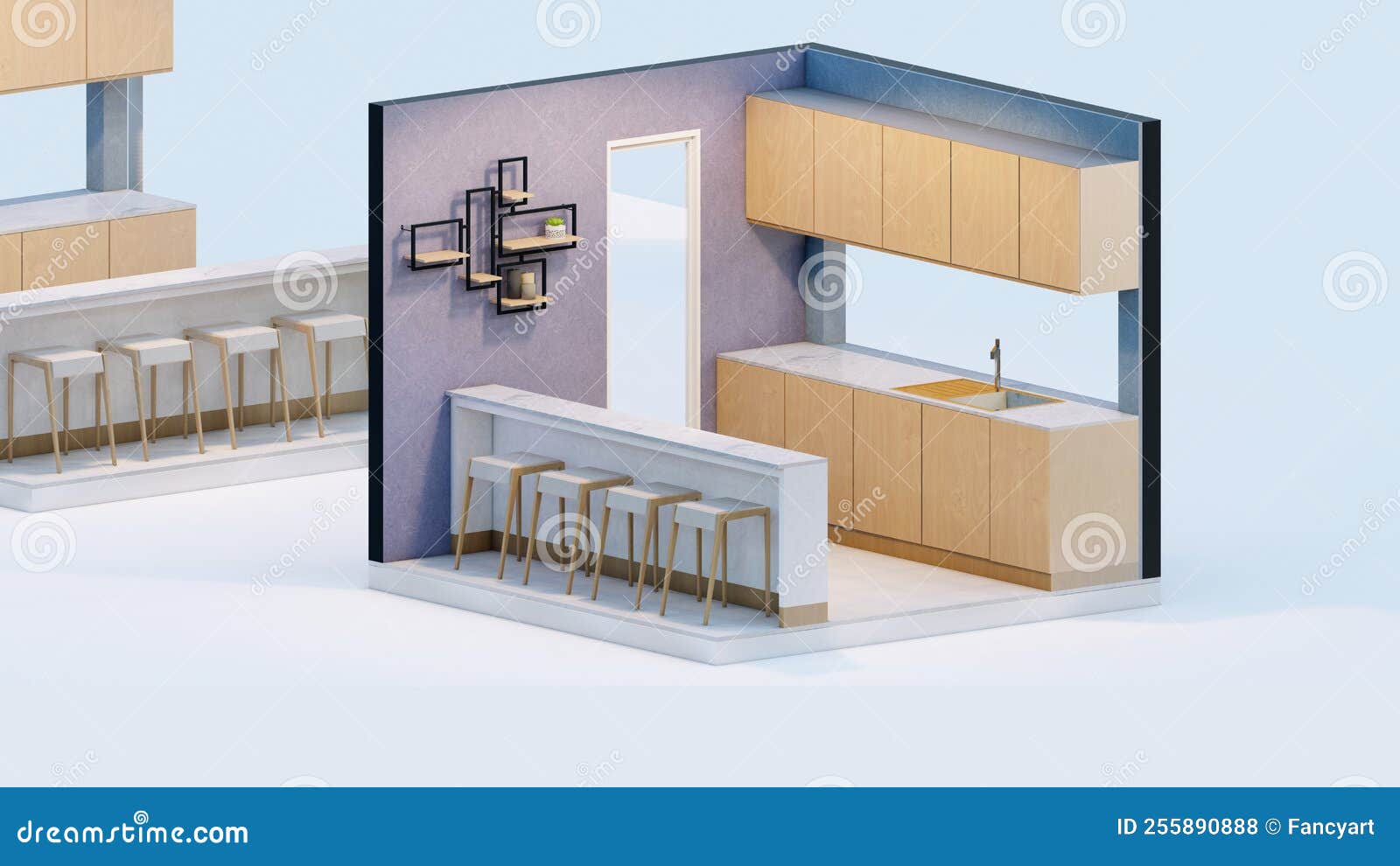 Isometric View of Pantry with Kitchen Orthographic View 3d Rendering ...