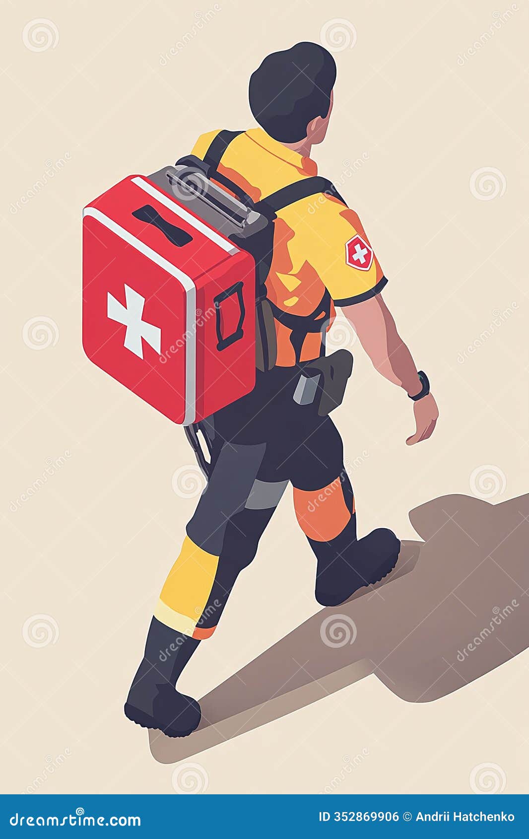 Isometric View of a Paramedic Carrying a First Aid Kit. Stock ...