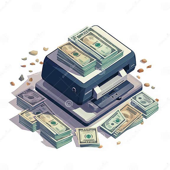 Isometric View of Printer Printing Money Banknotes. QE Concept. by ...