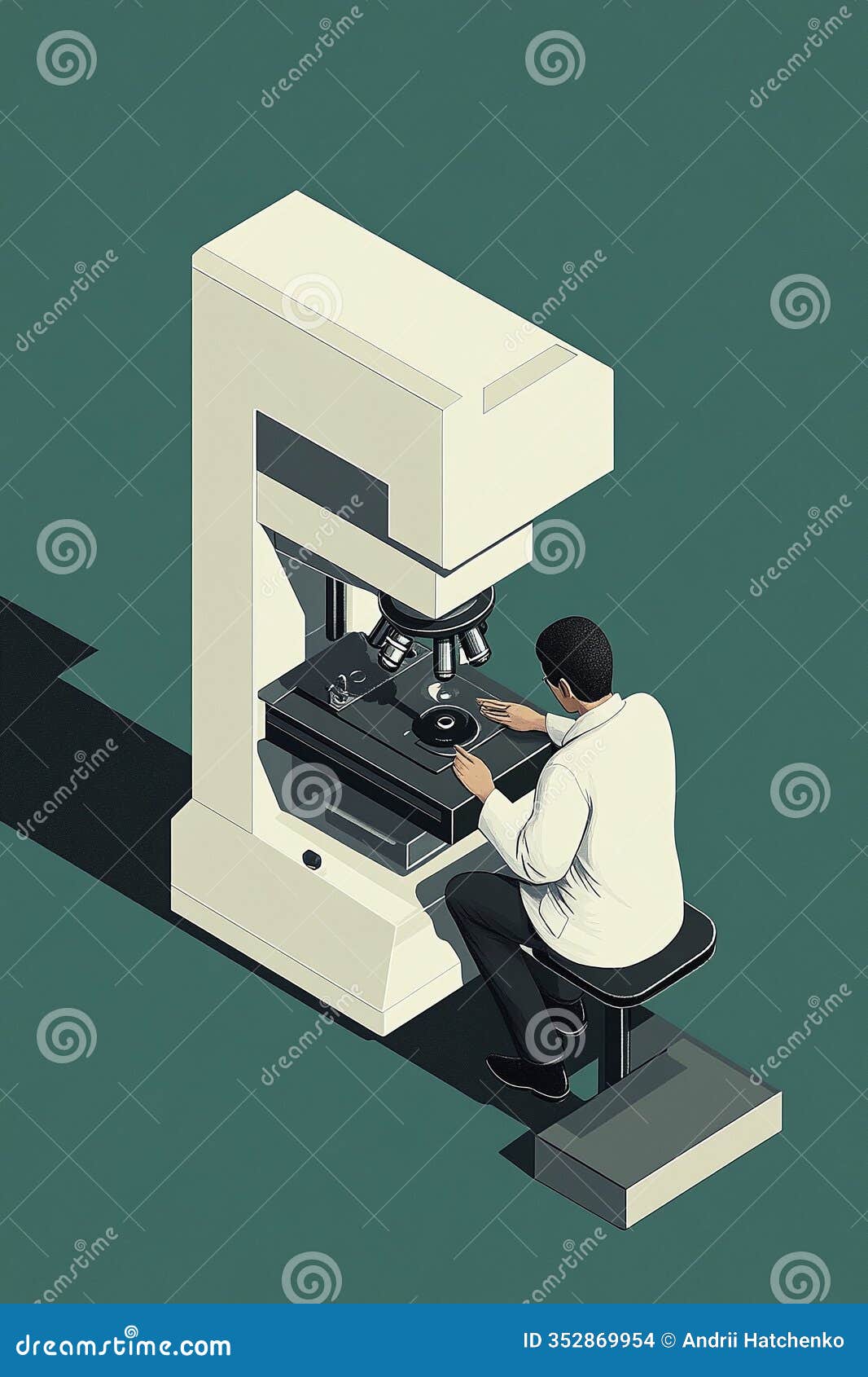 Isometric View of a Scientist Observing a Specimen Under a Microscope ...