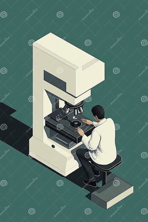 Isometric View of a Scientist Observing a Specimen Under a Microscope ...