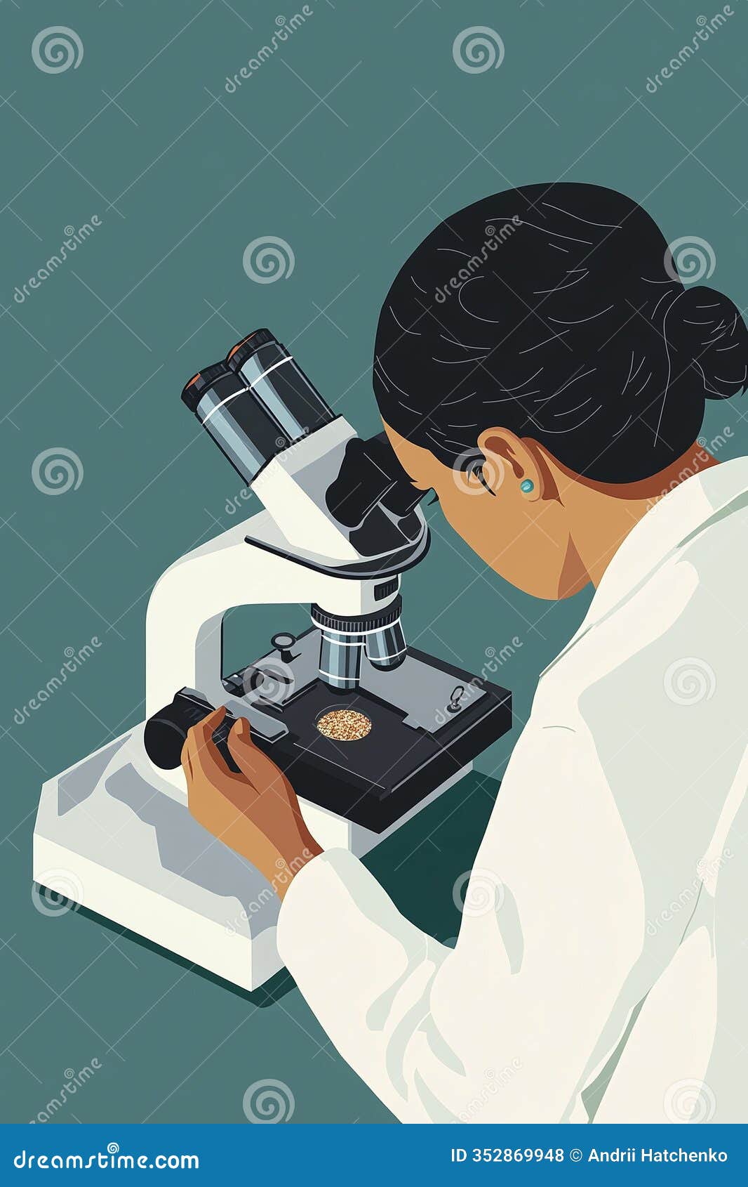 Isometric View of a Scientist Observing a Specimen Under a Microscope ...