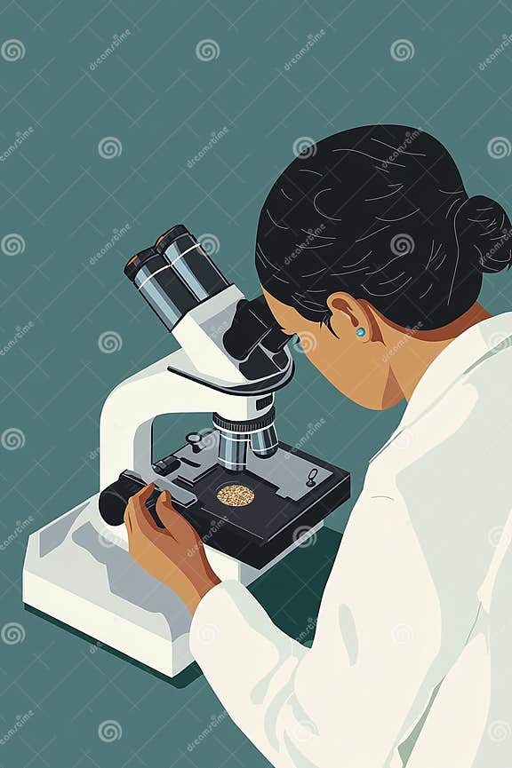Isometric View of a Scientist Observing a Specimen Under a Microscope ...