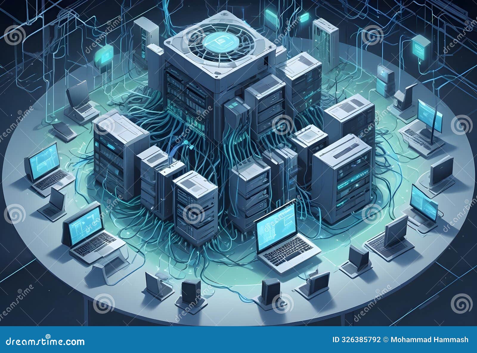 Isometric View of a Server Room with Multiple Computers and Servers ...