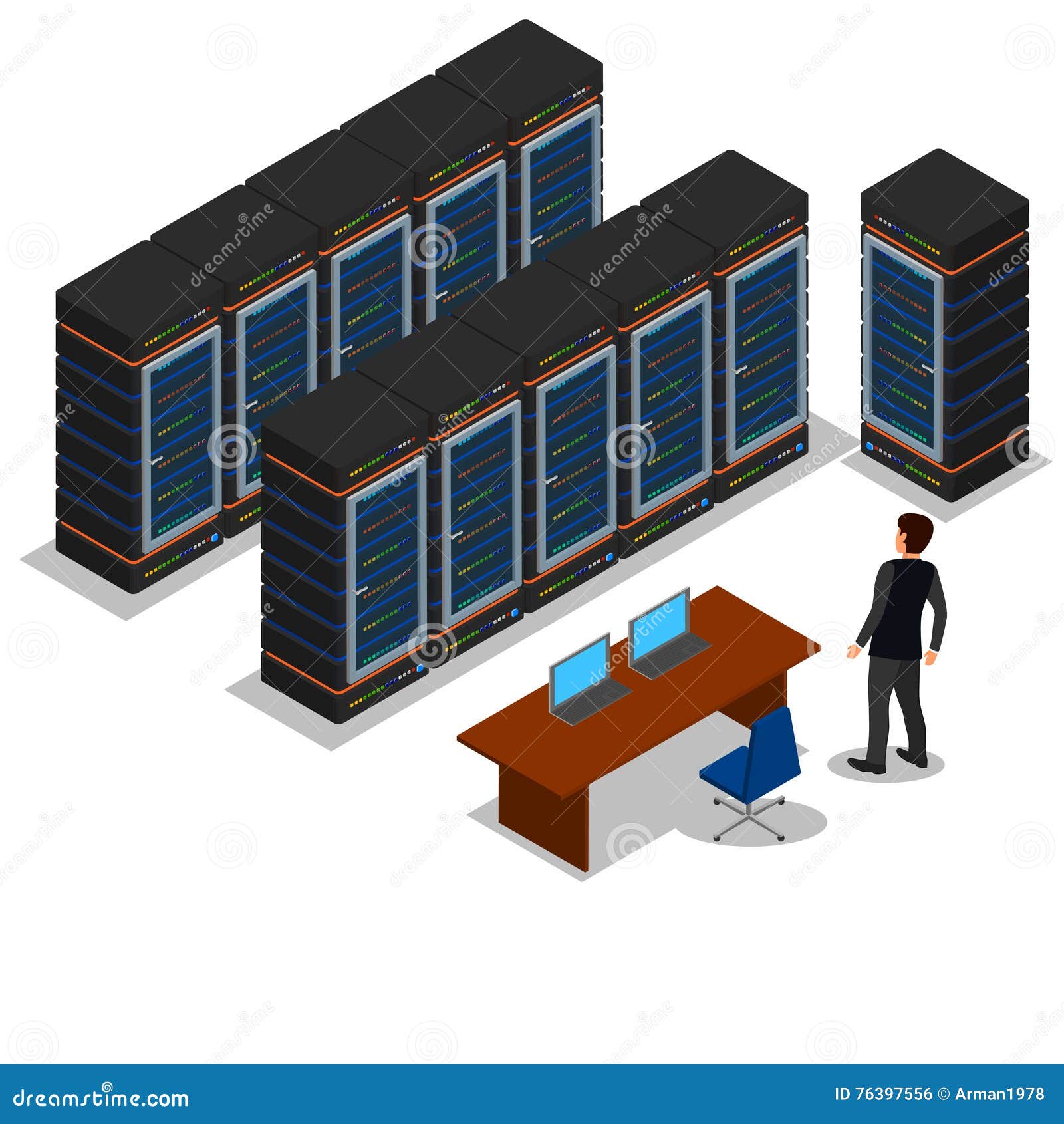 Isometric View of the Server Room. Stock Vector - Illustration of dark ...