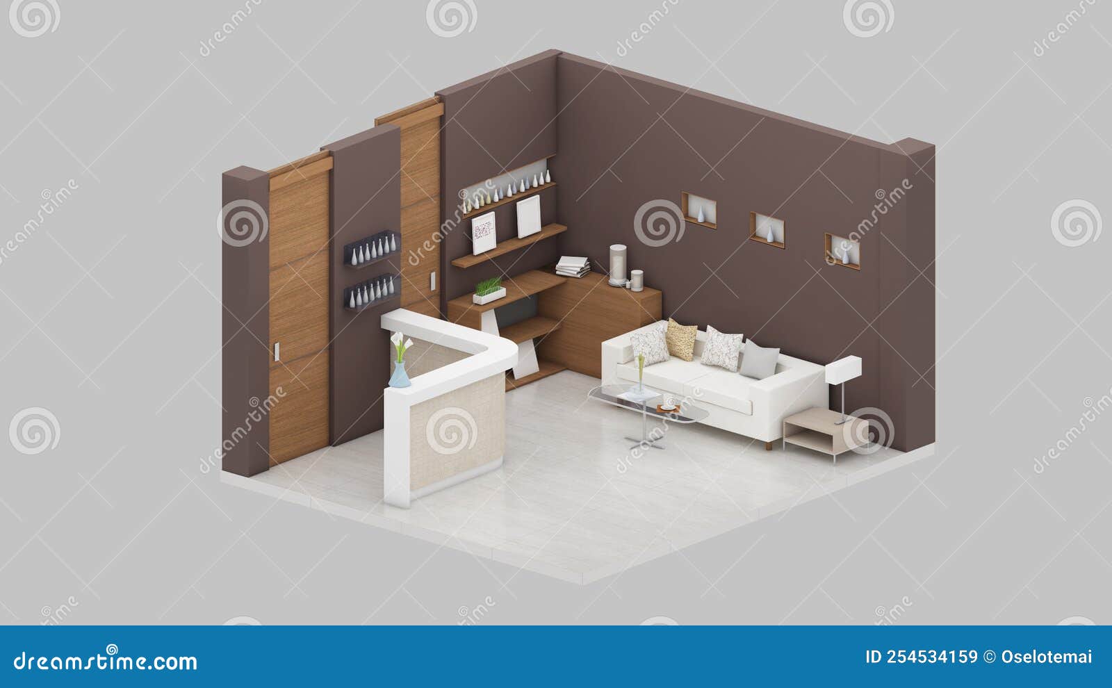 Isometric View of a Small Lobby Lounge,reception Area,3d Rendering ...