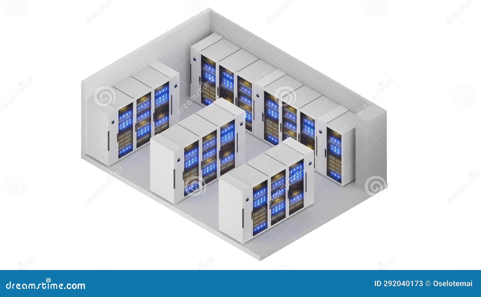 Isometric View of a Small Size Server Room,Data Center with Multiple ...