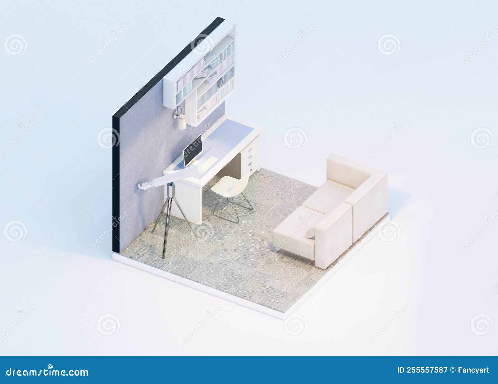 Isometric View of Study Room Realistic 3d Rendering Stock Illustration ...