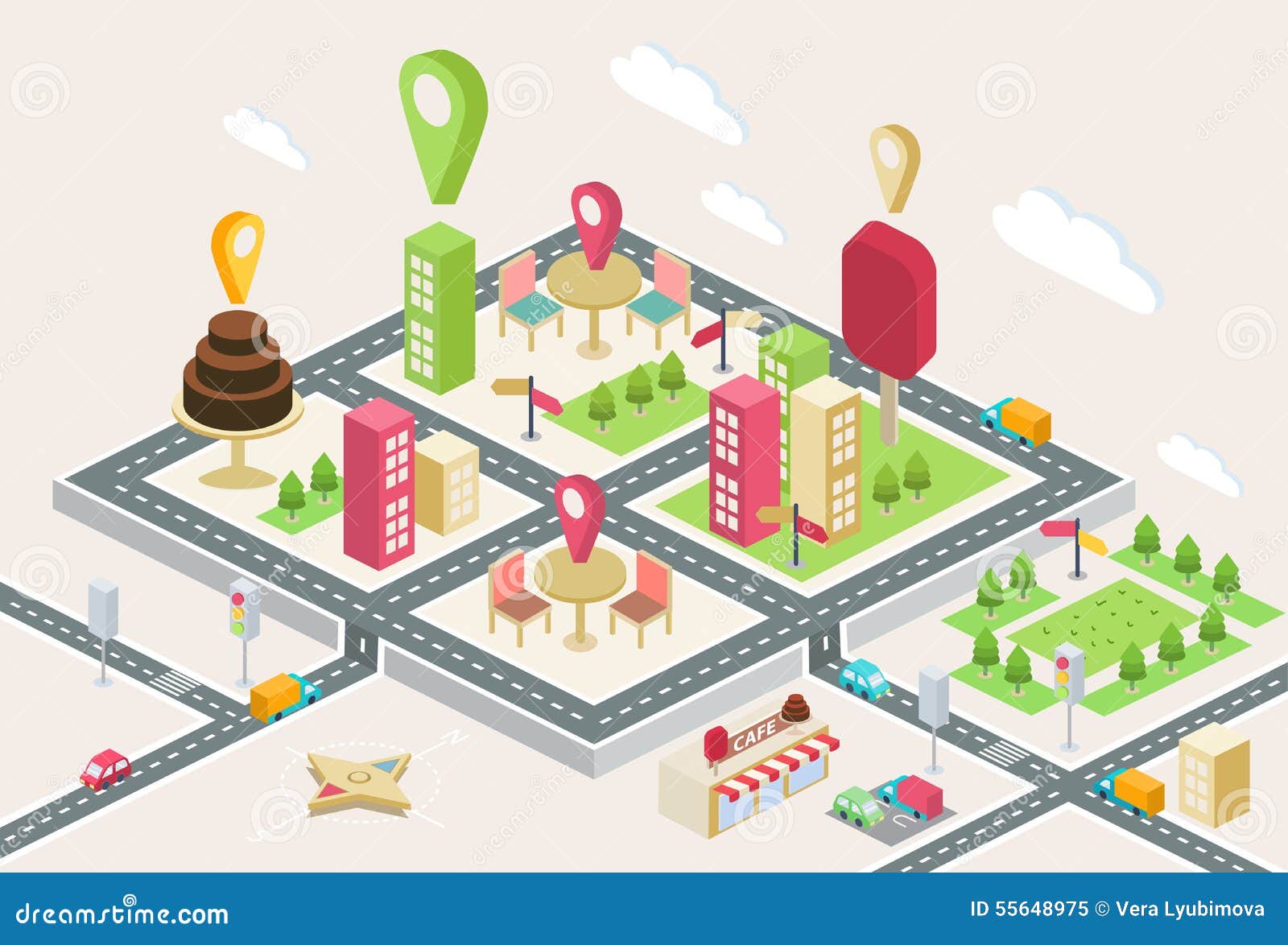 Isometric View, a Three-dimensional Map of a City Stock Vector ...