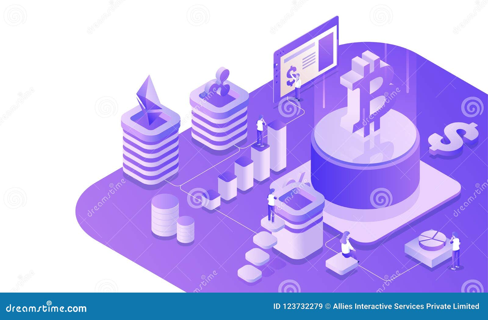 Isometric View of Virtual Currency Exchange Platform with Illustration ...